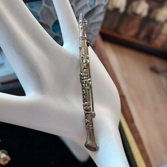 Beau | Jewelry | Vintage Sterling Silver Clarinet Pin | Poshmark